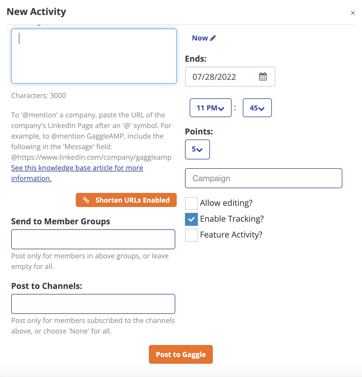 Create an Activity – Knowledge Center